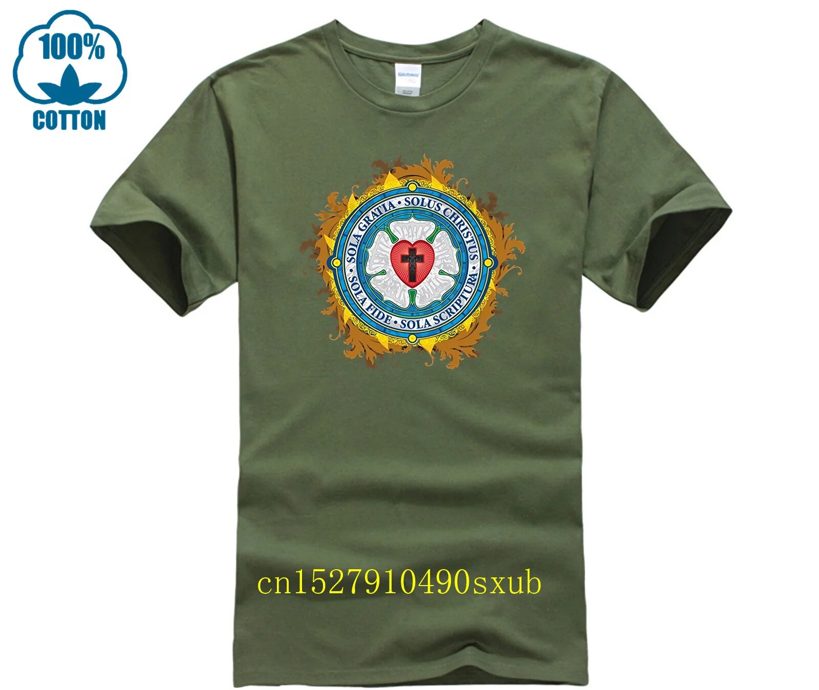 Мужская футболка зеленая army green с гербом Christian Luther Rose, L