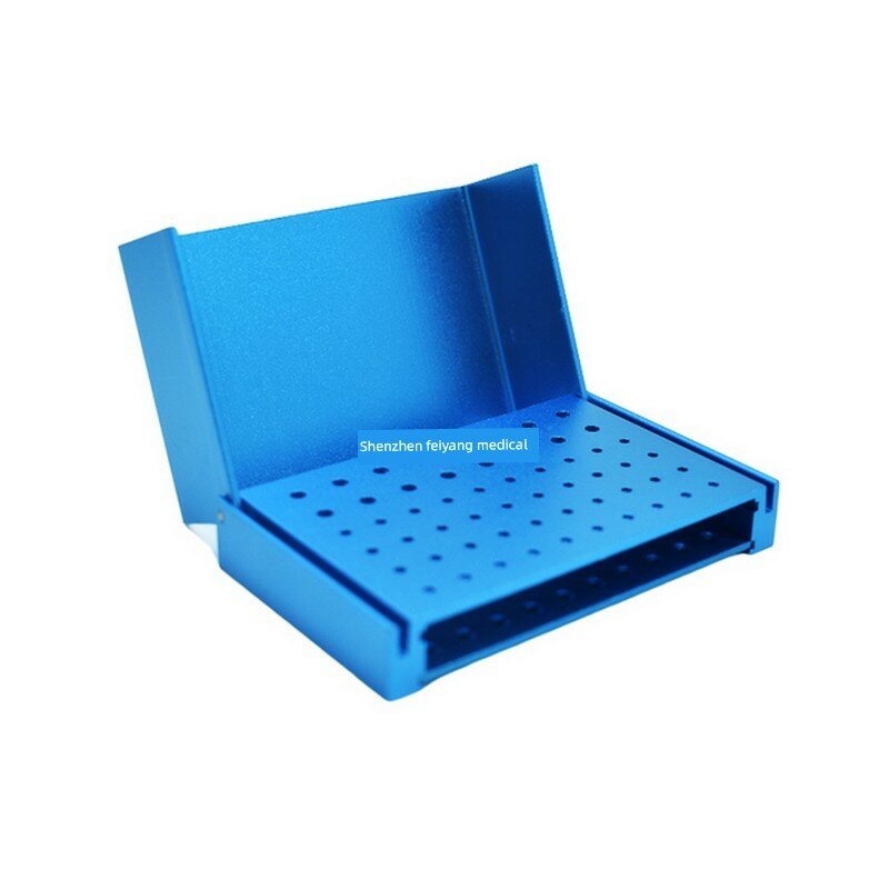 Dental Metal 56-Hole High-Speed and Low-Speed Bur Holder Sterilization Box, Can Be Sterilized by High-Pressure, Oral