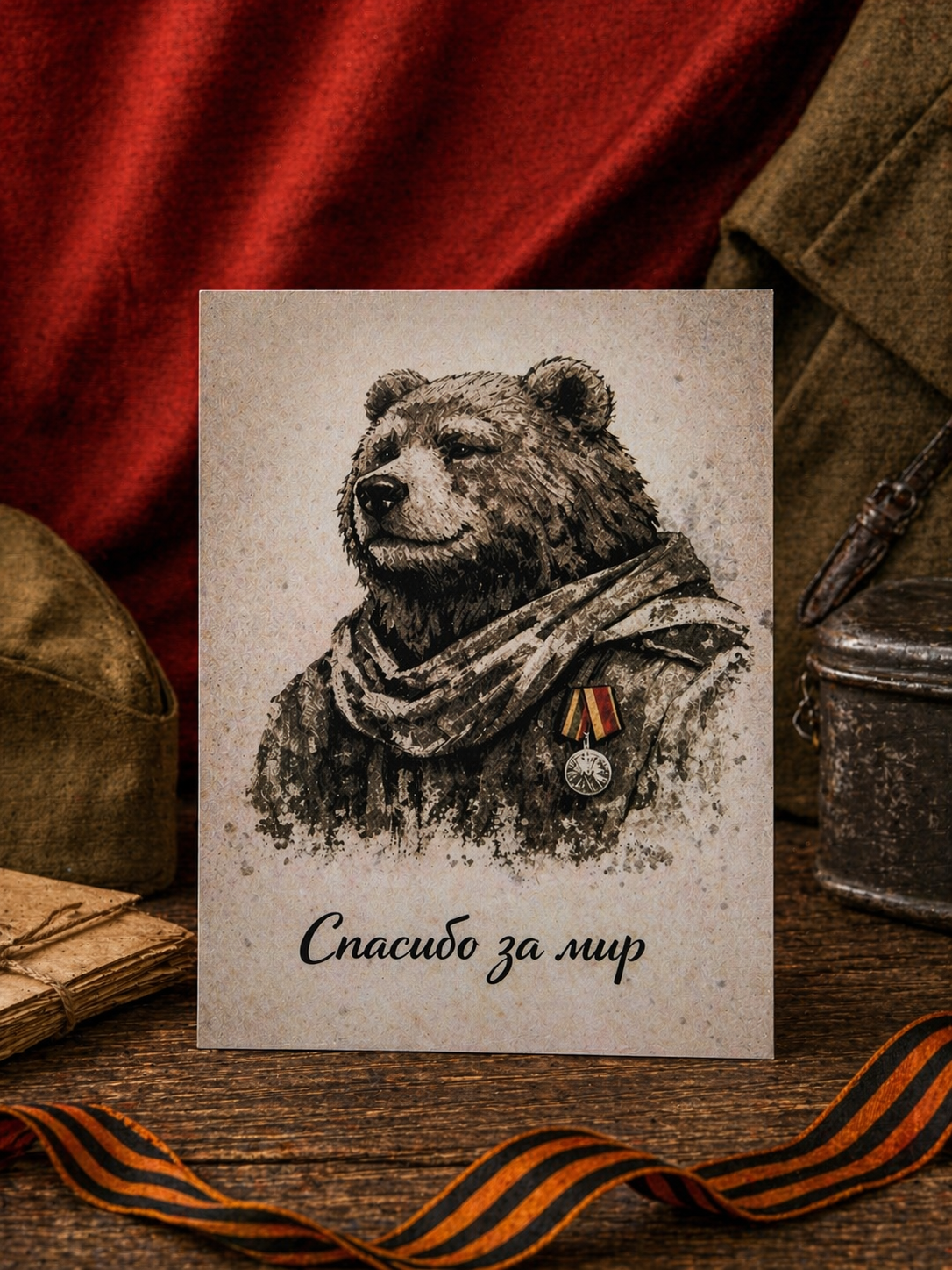 Открытка ArtLove "Спасибо за мир", ко Дню победы, винтажная, с конвертом, 10x15 см