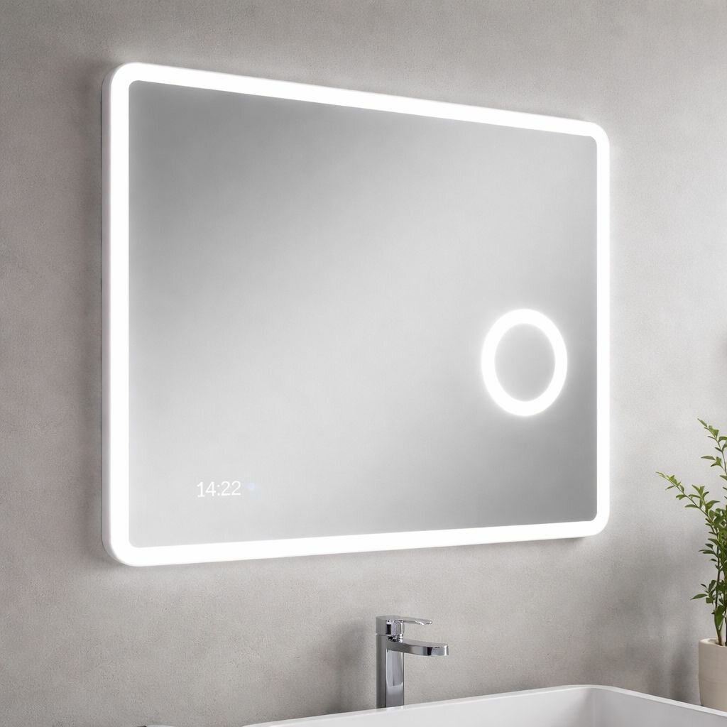 Зеркало для ванной Sancos Arcadia 1.0 1000 с LED подсветкой, часами и увеличением прямоугольное