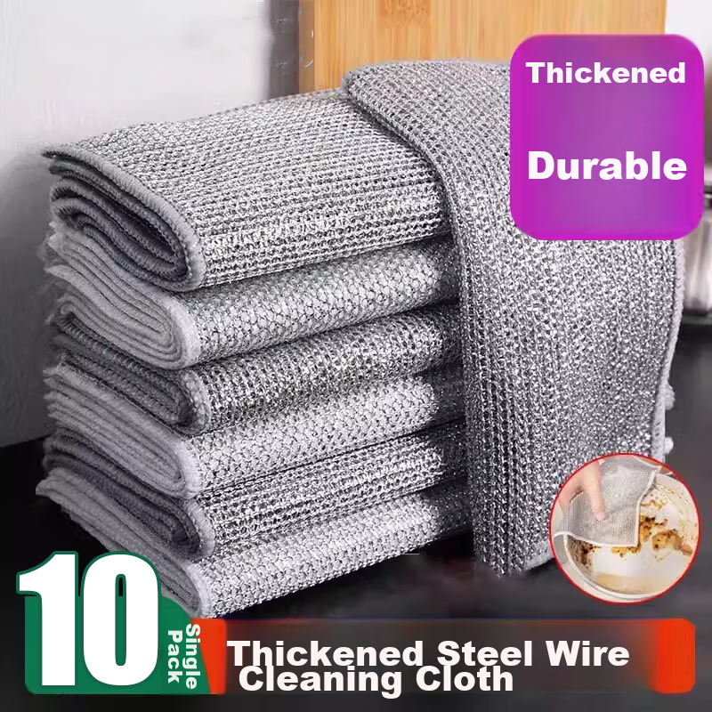Jiebishi Steel Wire Cleaning Cloth, Kitchen Metal Dishwashing Cloth, Double-Sided Mesh, Oil-Resistant, Pot Scrubbing Tool, Stain Removal Cleaning Cloth, 10 Pieces