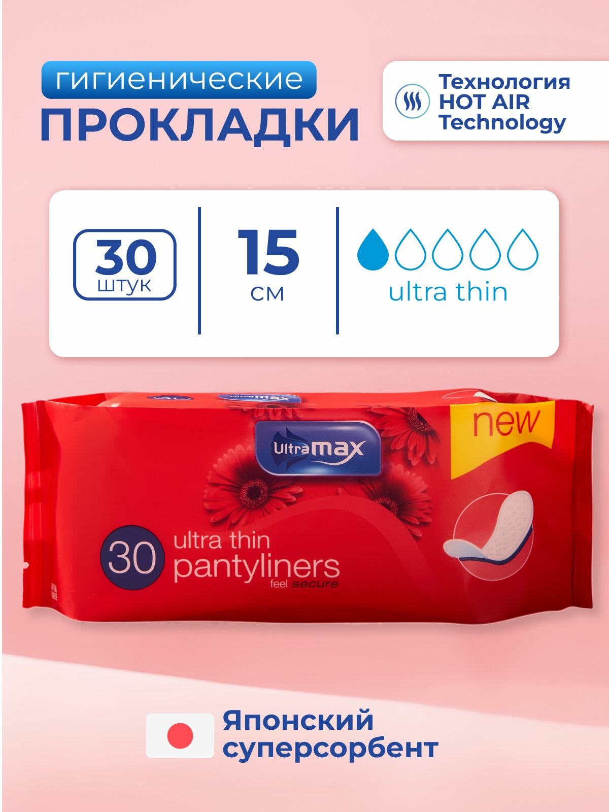 Прокладки ежедневные ULTRAMAX, ультратонкие с крылышками, 30шт