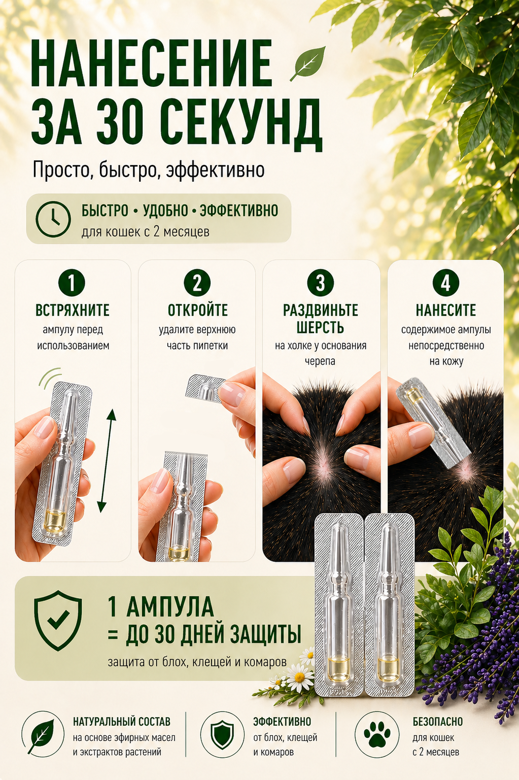 БиоВакс Капли для кошек от блох и клещей на холку, 2 пипетки — фото 1