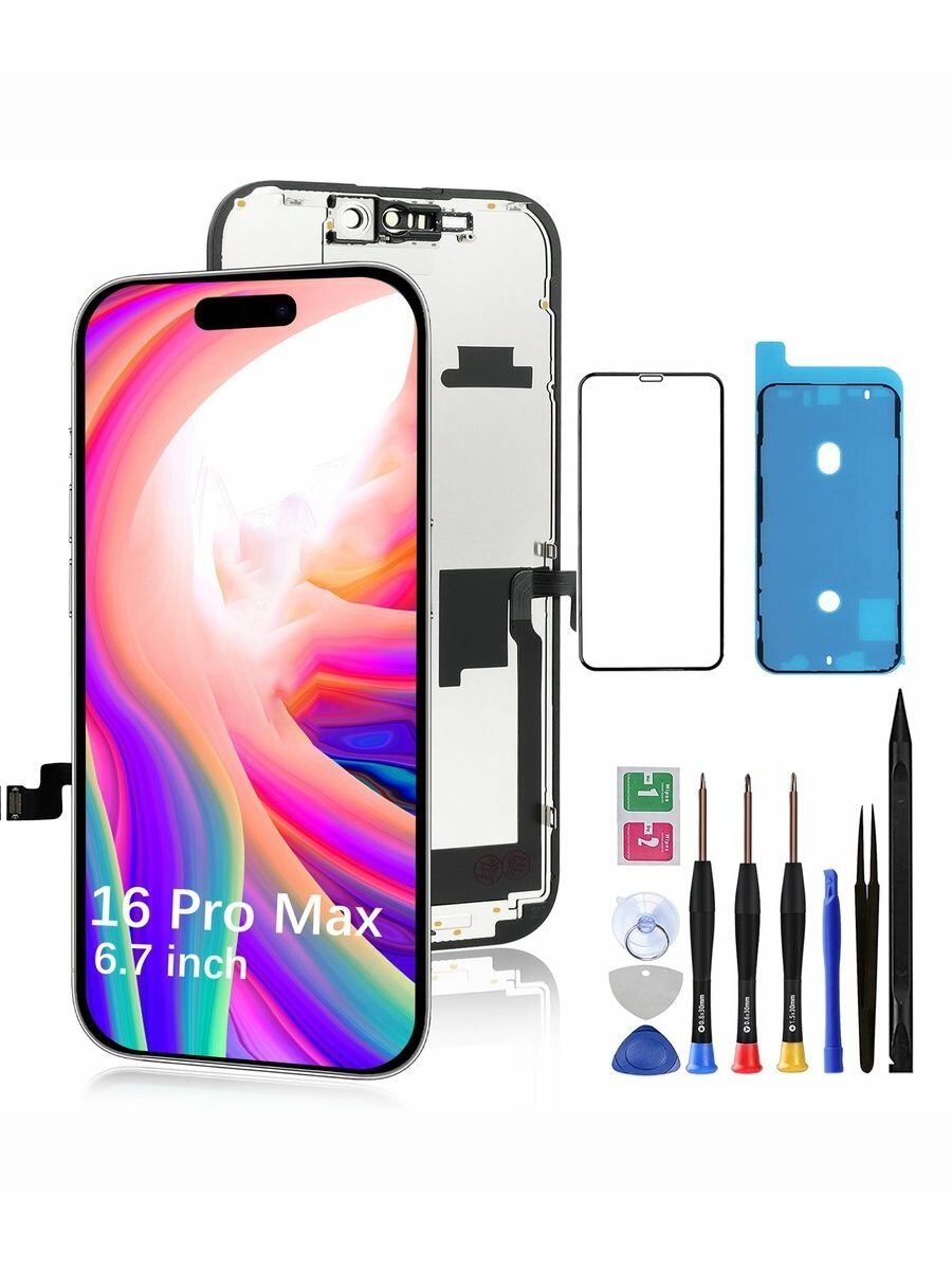 Замена экрана для iPhone 16 Pro Max 6.9" (A2849, A3105, A3106, A3108) LCD дисплей в сборе с тачскрином (3D Touch Digitizer), комплект с инструментами для ремонта