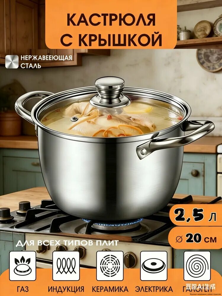 Кастрюля DNN3, Нержавеющая сталь, 2,5 л, 1 шт