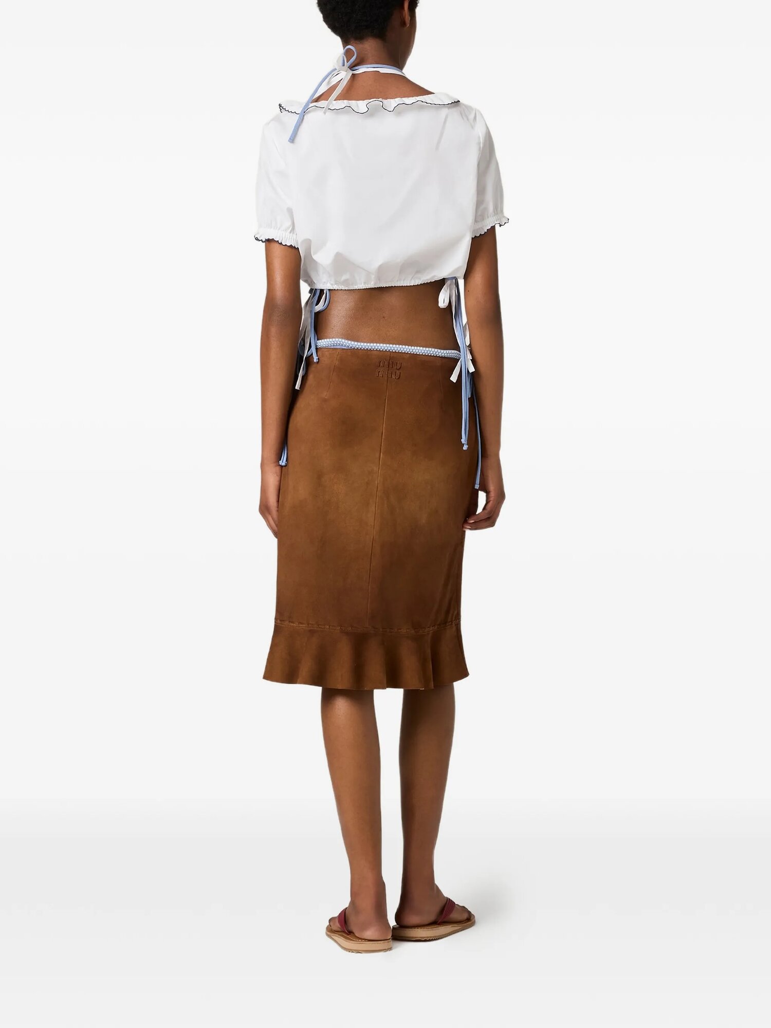 Топ Miu Miu Embroidered poplin crop top, размер 38, бежевый/белый — фото 1