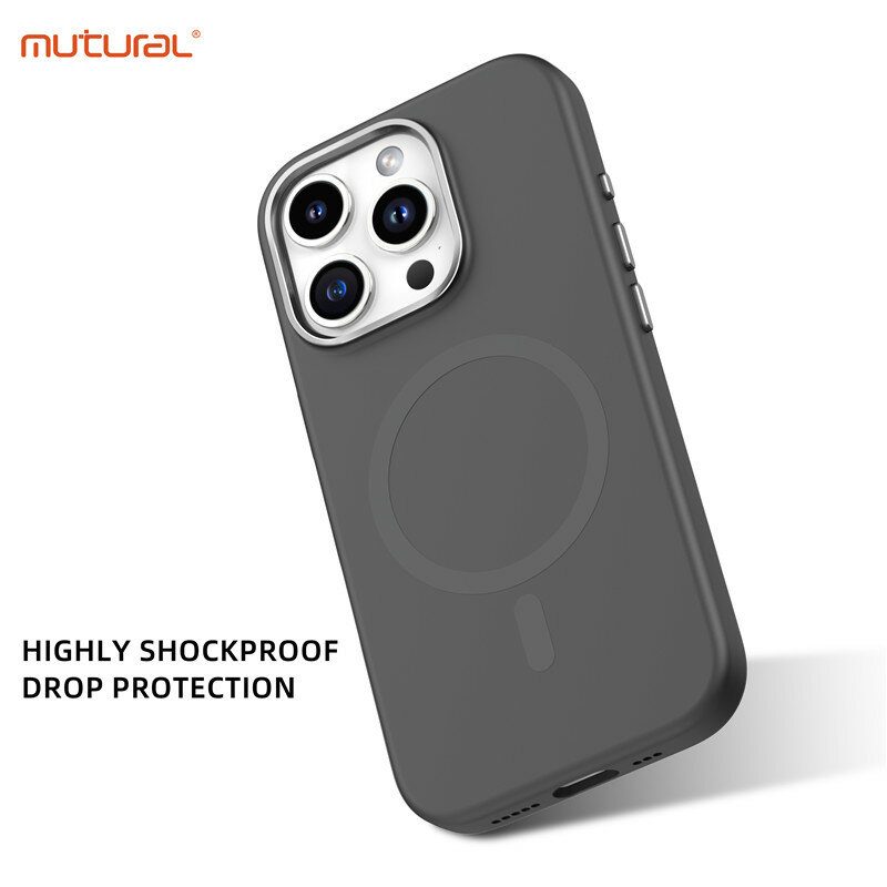Чехол MUTURAL MagSafe, natural, для iPhone 15 Pro, противоударный, серый