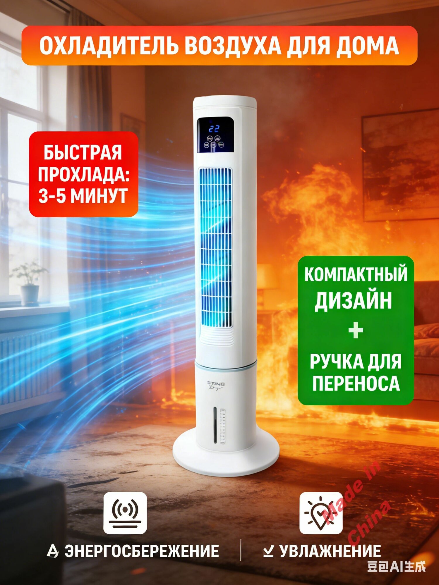 Вентилятор Охладитель воздуха: быстрая прохлада для комфортного дома в жаркий сезон, черный