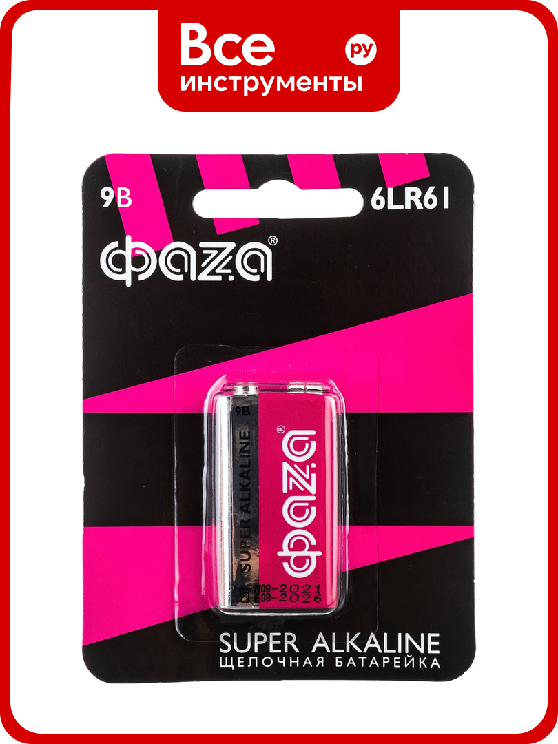 Батарейка ФАZА Элемент питания алкалиновый "крона" 6LR61 9В Super Alkaline BL-1 2858412