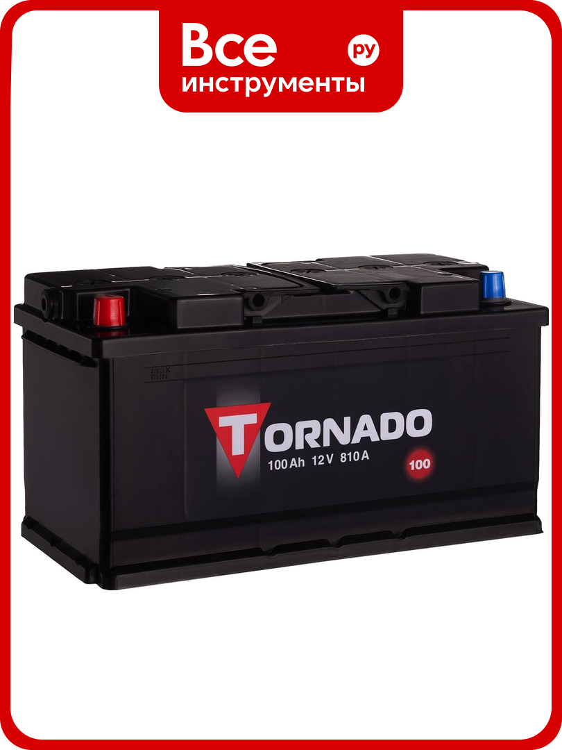 Аккумулятор TORNADO 6ст 100 N 12‑В автомобильный кальциевый тип DIN/JIS L5, стандартные клеммы, повышенный пусковой ток