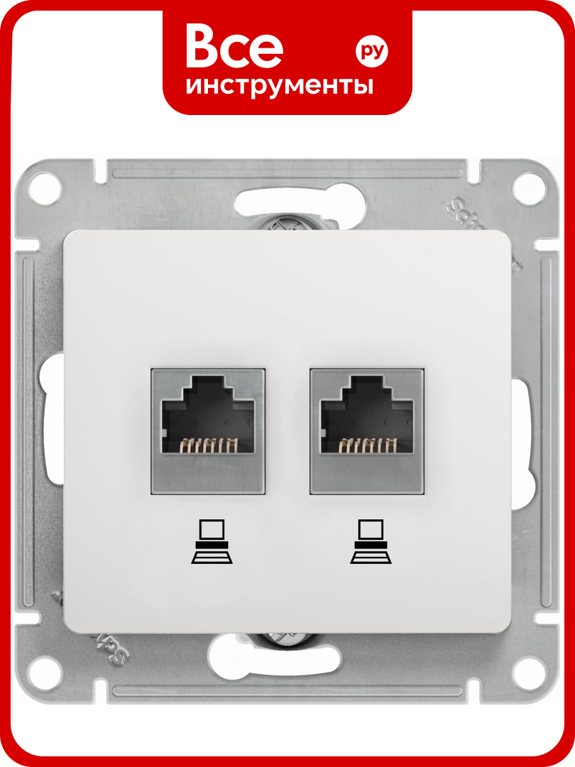 Механизм компьютерной розетки Systeme Electric 2-м Glossa RJ45+RJ45 кат.5е белый