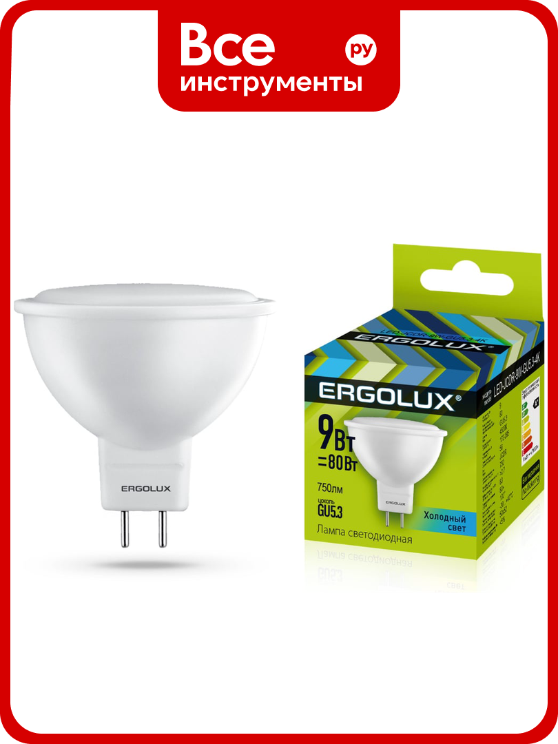 Электрическая светодиодная лампа Ergolux LED-JCDR-9W-GU5.3-4K JCDR 9Вт GU5.3 4500K 172-265В 13625