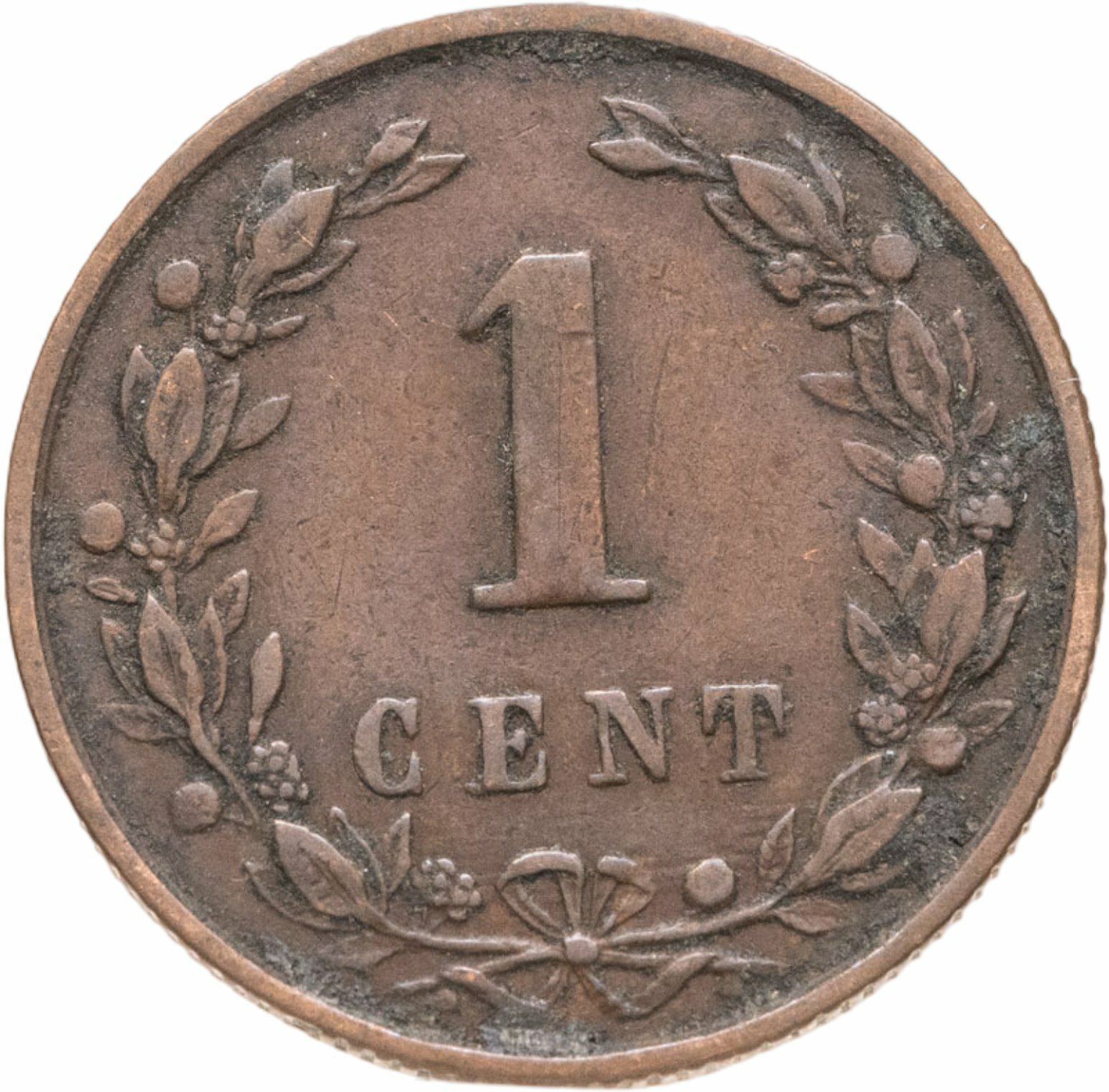 Нидерланды 1 цент cent 1896, Бронза, в сохранности VF