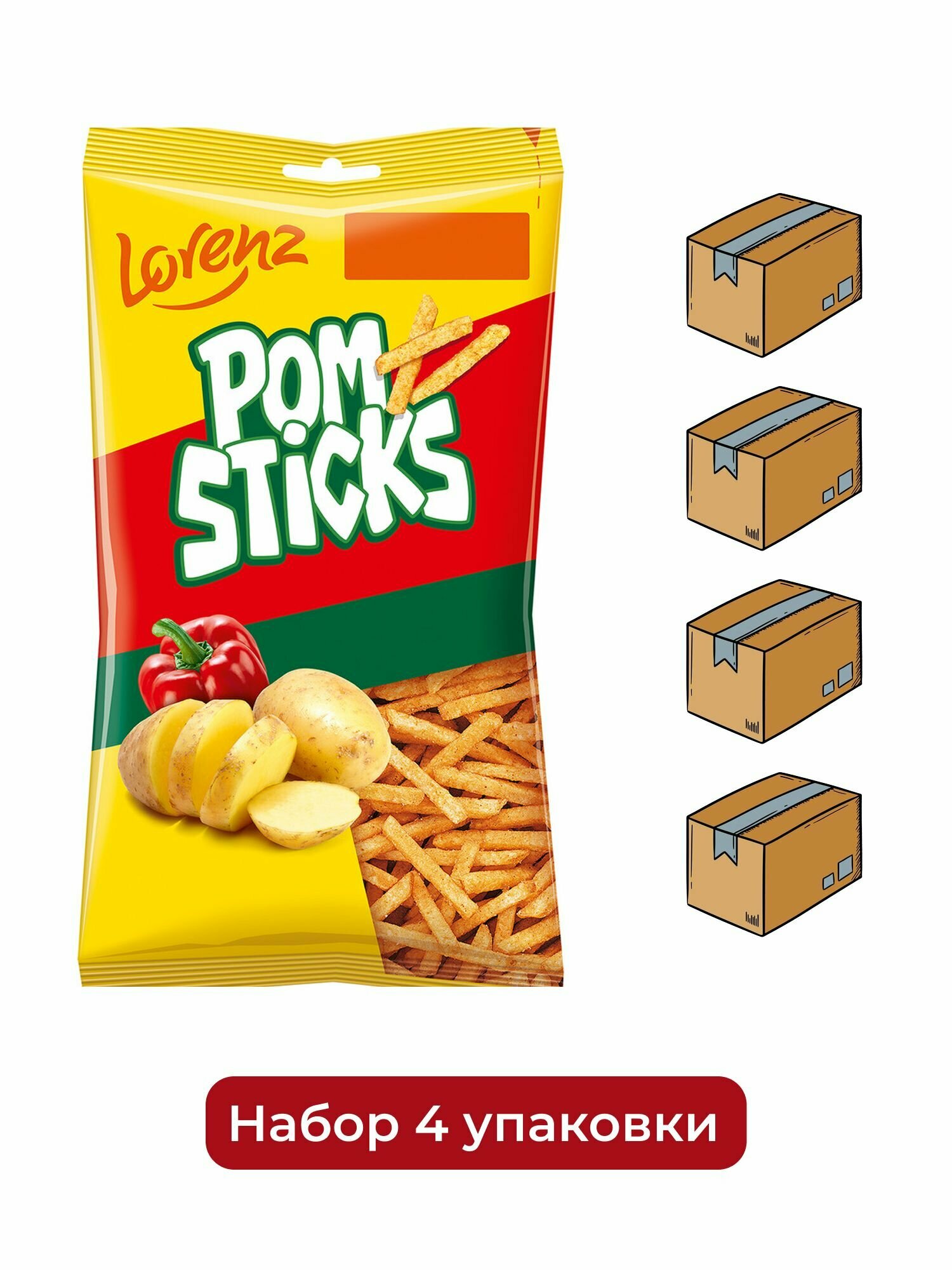 Чипсы Lorenz Pomsticks соломкой Паприка, 100г. Упаковка 20шт. Набор 4 упаковки.