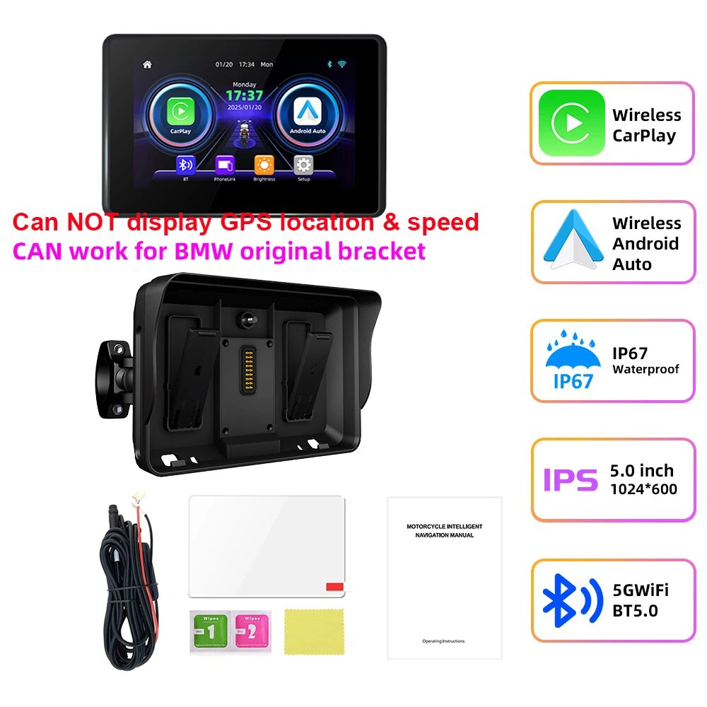 EKIY M3 5" мотоцикл, CarPlay, Android Auto, IP67