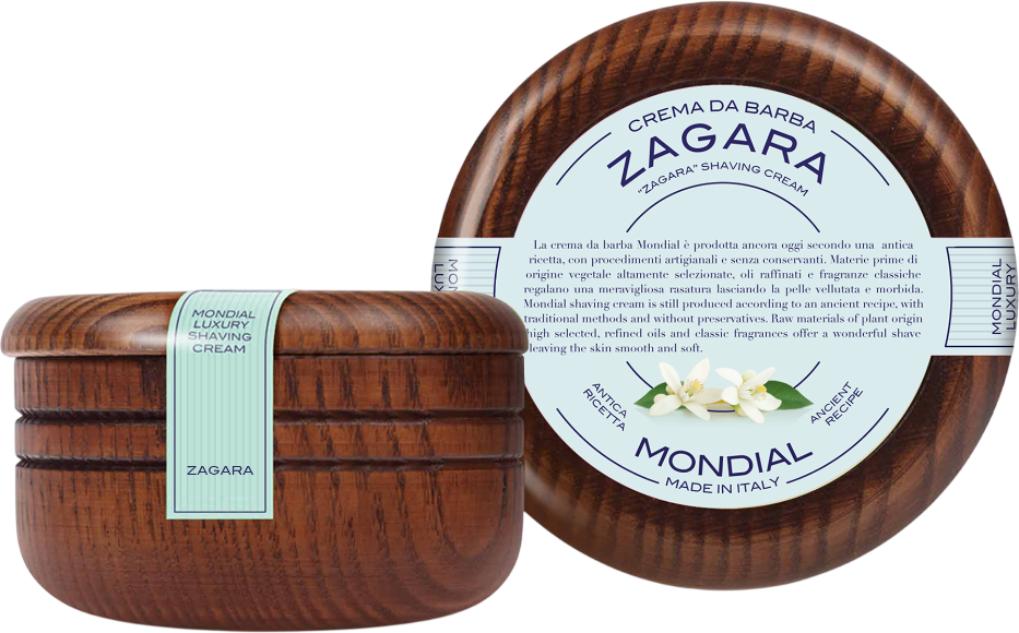 MONDIAL Крем для бритья "Загара" с ароматом флёрдоранжа, деревянная чаша Zagara Shave Cream 125ml