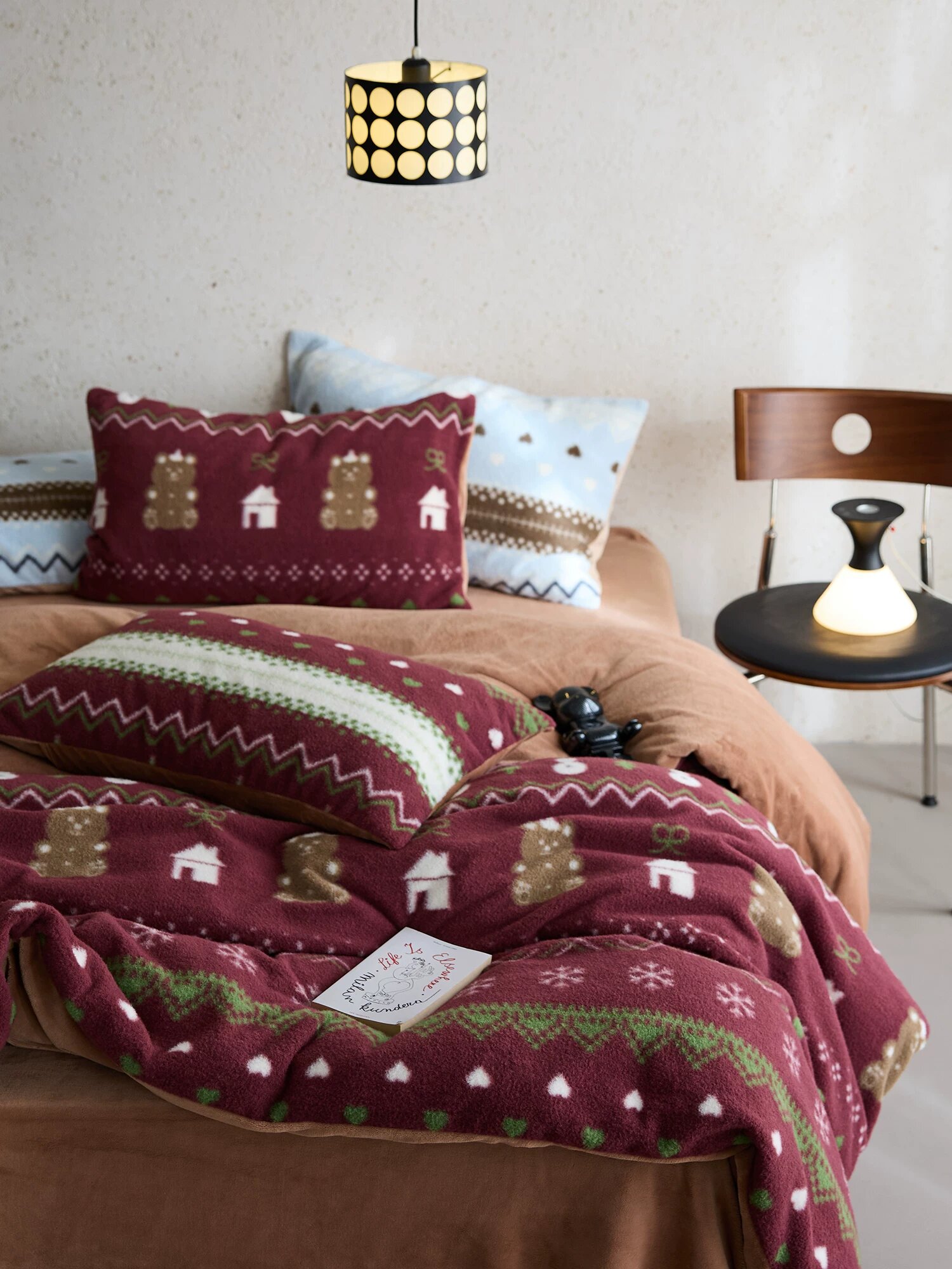 Рождественский комплект постельного белья в стиле Fair Isle, зимний, теплый, 260 г, имитация кашемира, из молочного