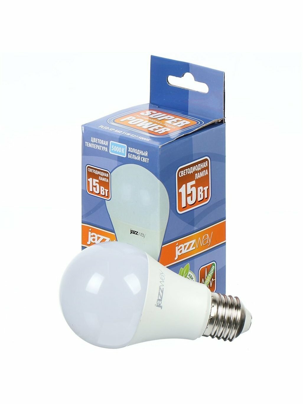 Лампа светодиодная JazzWay PLED-SP A60 E27 15 Вт (150 Вт) 5000К холодный белый свет, груша, матовая, 1400 лм