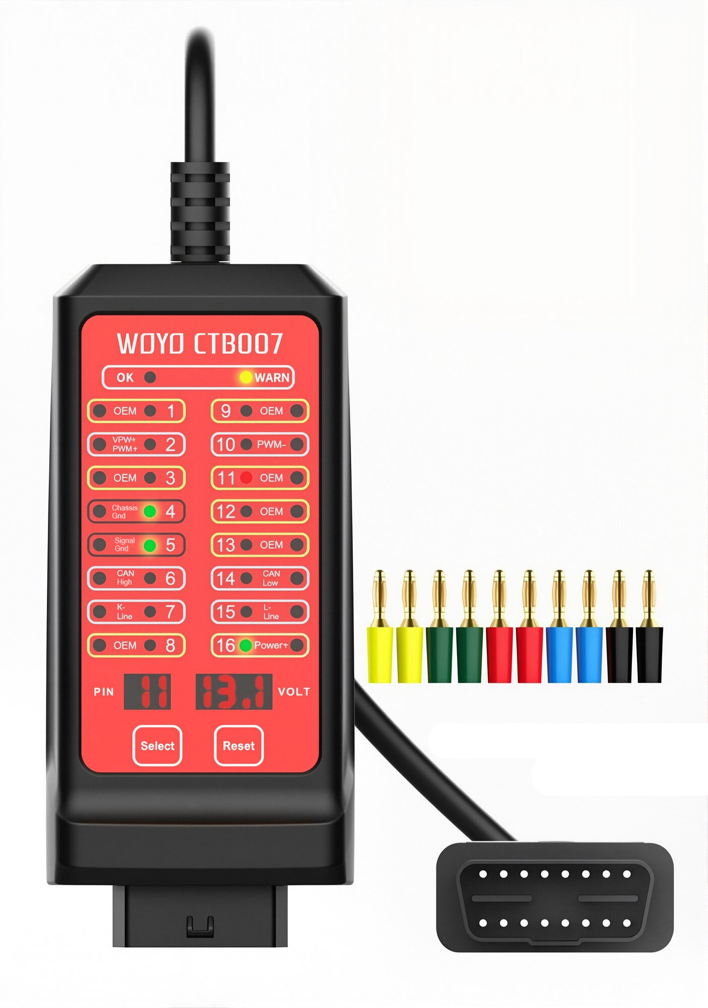 Тестер цепей WOYO CTB007 для легковых авто, с OBD-кабелем 70 см