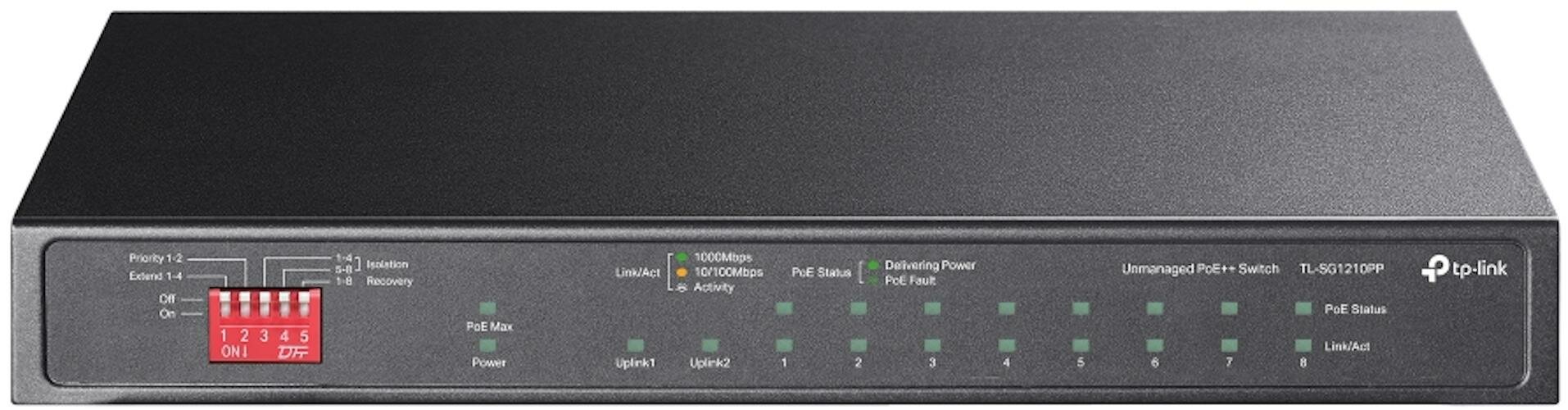 TP-Link TL-SG1210PP, Настольный коммутатор с 9 гигабитными портами (6 портов PoE+, 2 порта PoE++, 1 комбо порт RJ45/SFP), 802.3af/at/bt 3-го типа, бюд