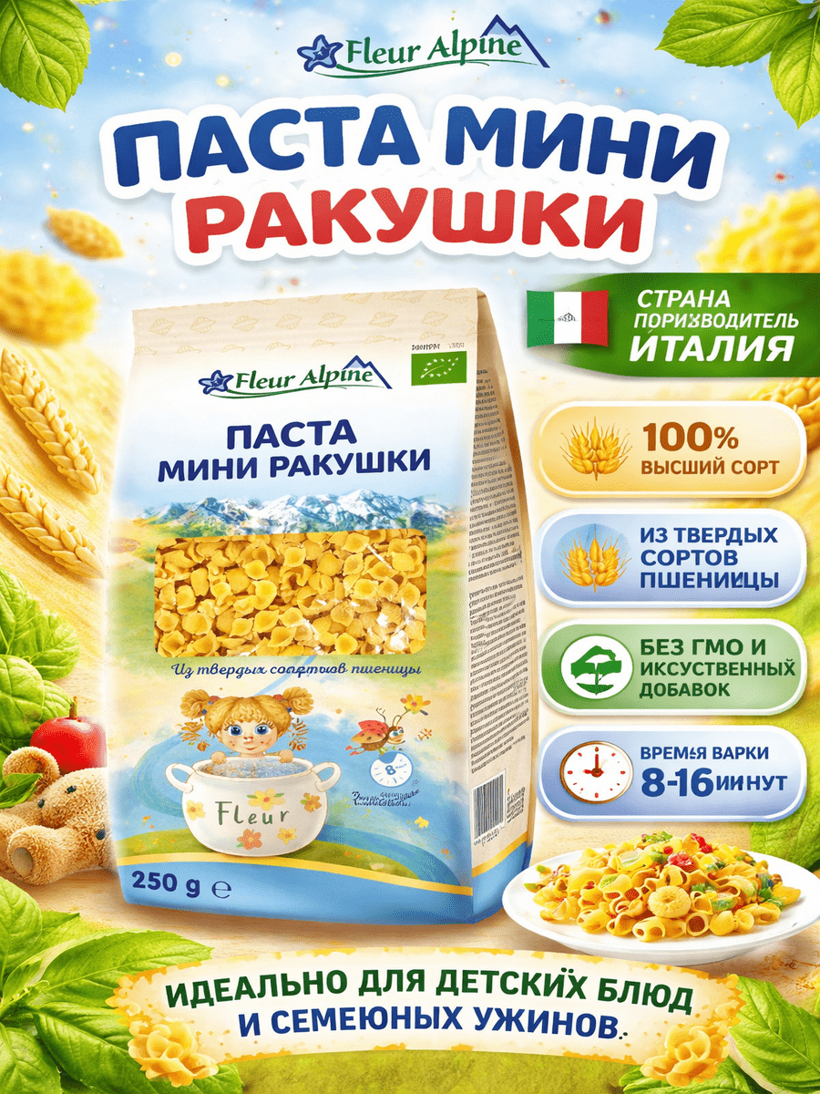 Макароны Fleur Alpine паста мини ракушки, 250г