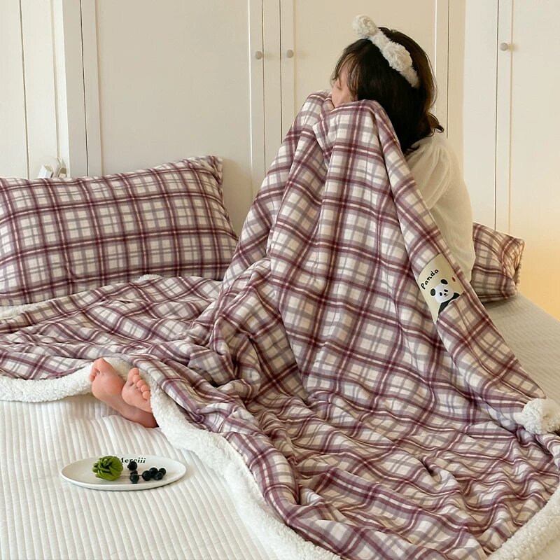 Мягкое и милое одеяло из овечьей шерсти в стиле пэчворк, утолщенное для осени и зимы, приятное для кожи одеяло из