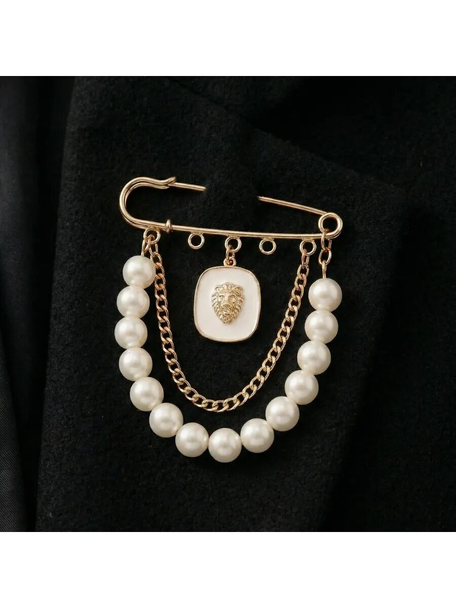 Брошь BLV Jewerly, эмаль, 1 шт., золотой, бежевый, белый — фото 1