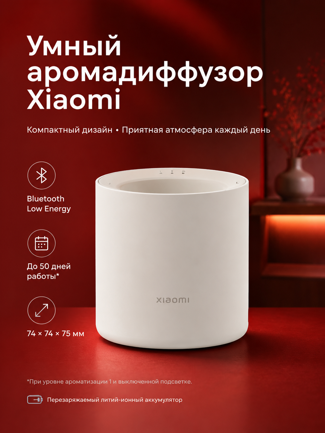 Умный ароматизатор Xiaomi Smart Scent Diffuser MJXFJ03XW, Bluetooth, до 50 дней, светло-серый(Global)