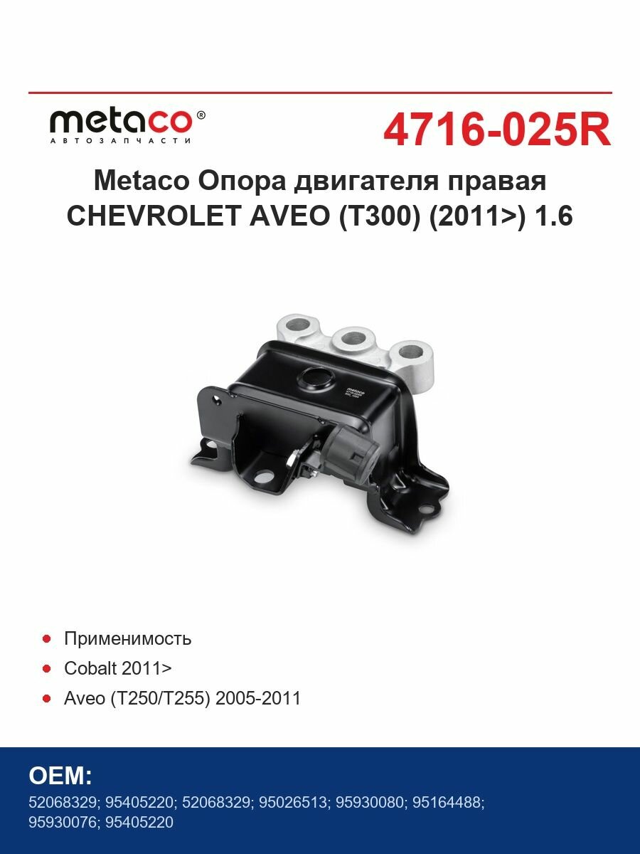 Metaco Опора двигателя правая CHEVROLET AVEO (T300) (2011>) 1.6