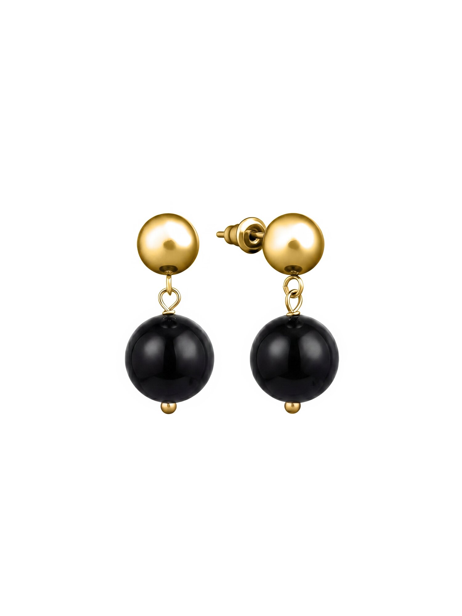 Серьги одиночные LU Jewel, оникс, размер 6 мм, золотой, черный
