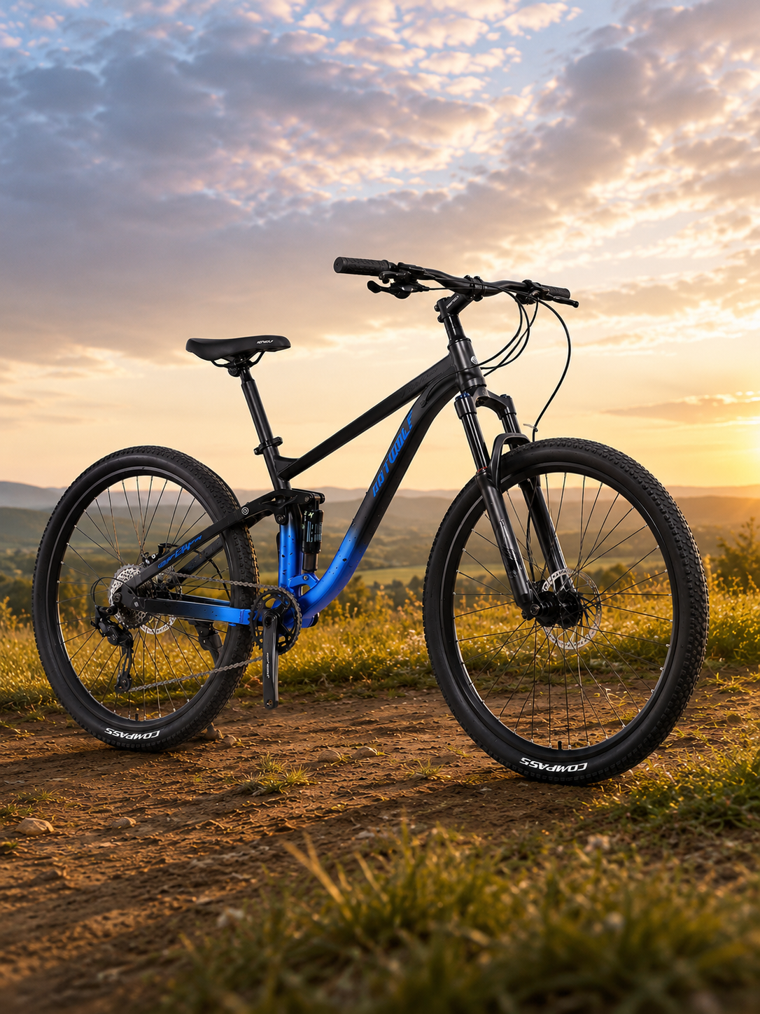 Горный велосипед двухподвес BREND HOT WOLF ORIGINAL 26HW-X7, диаметр колес 26", 9 скоростей, рама сталь, цвет синий