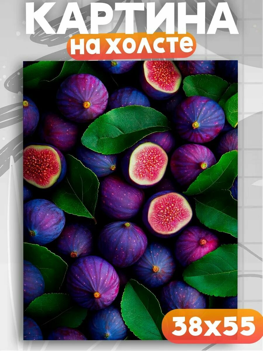 Картина на стену для интерьера на кухню фрукты Инжир, на подрамнике, 1шт, 55х38 размер.