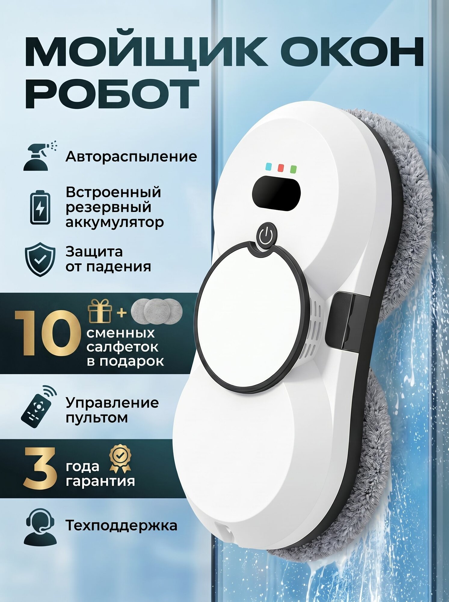 Робот мойщик окон со сменными салфетками / Робот мойщик окон с распылением