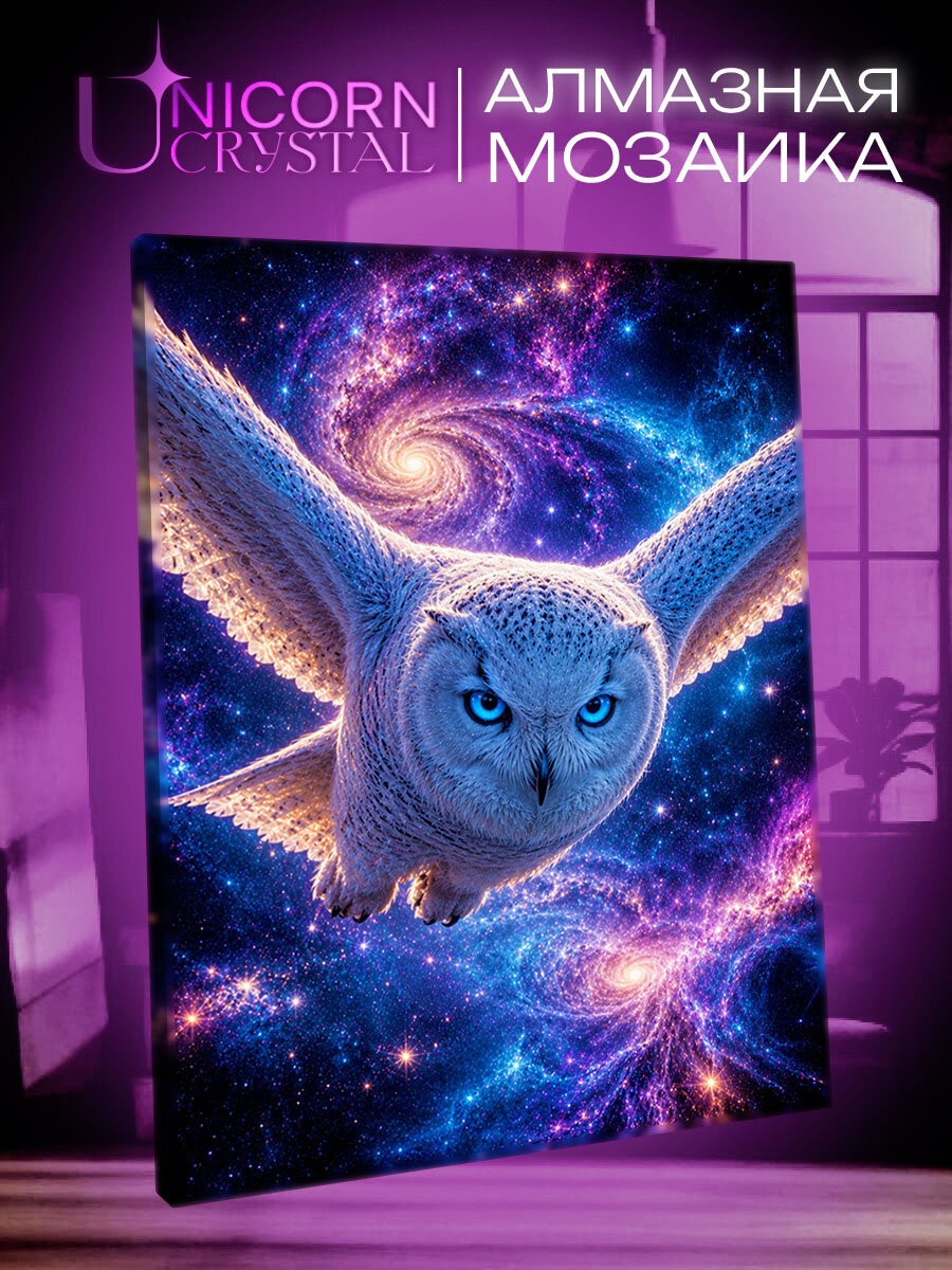 Алмазная мозаика Сова среди космической галактики