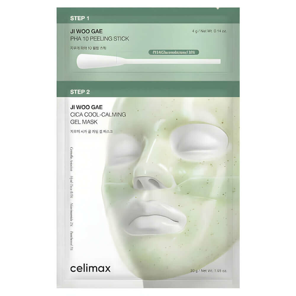 Celimax Двухступенчатый набор против воспалений Ji Woo Gae Cica PHA Peel 2-step Gel Mask, 30 гр + 4 гр
