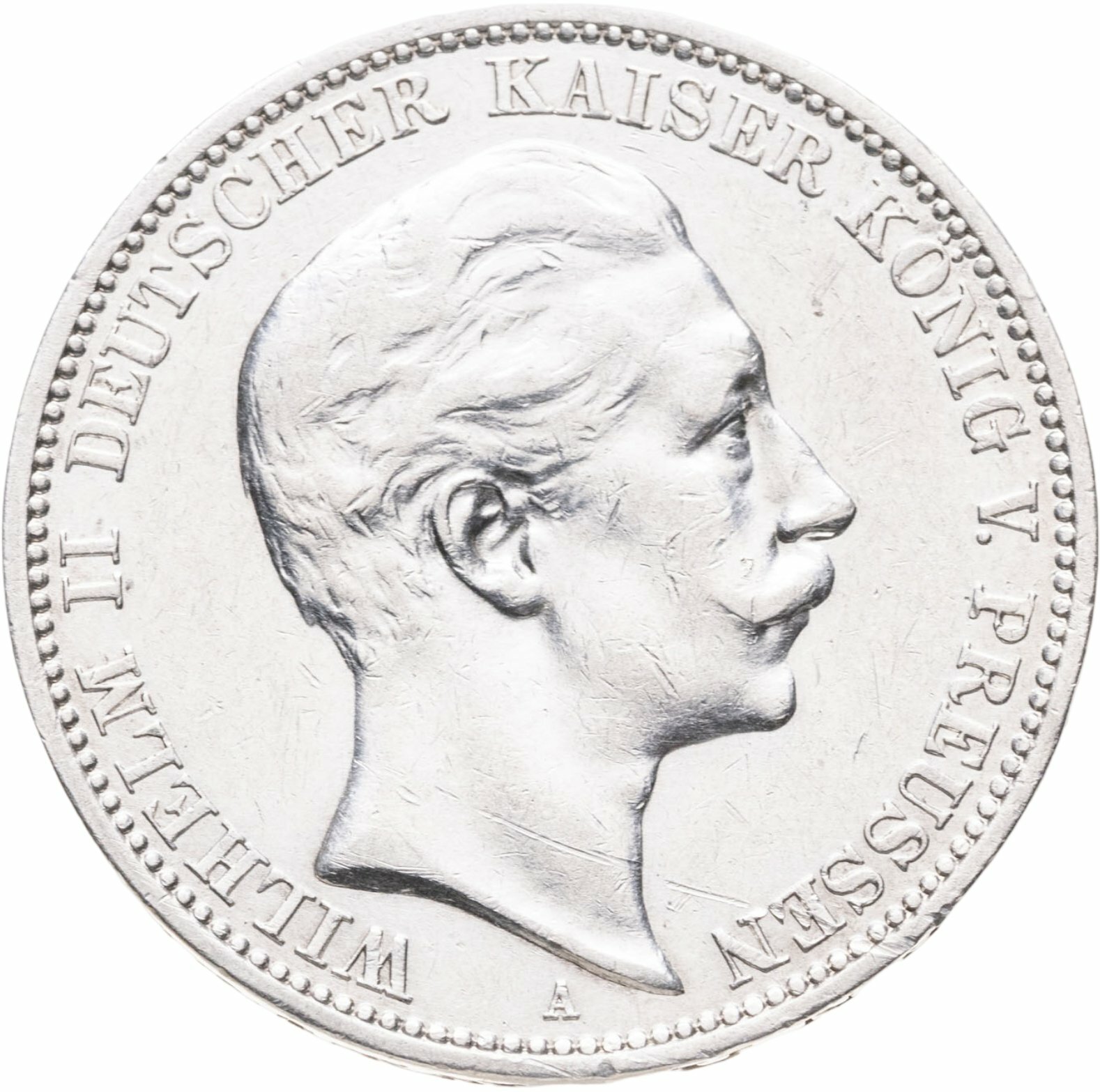 Германская Империя, Пруссия 3 марки mark 1910, Серебро 900, в сохранности XF