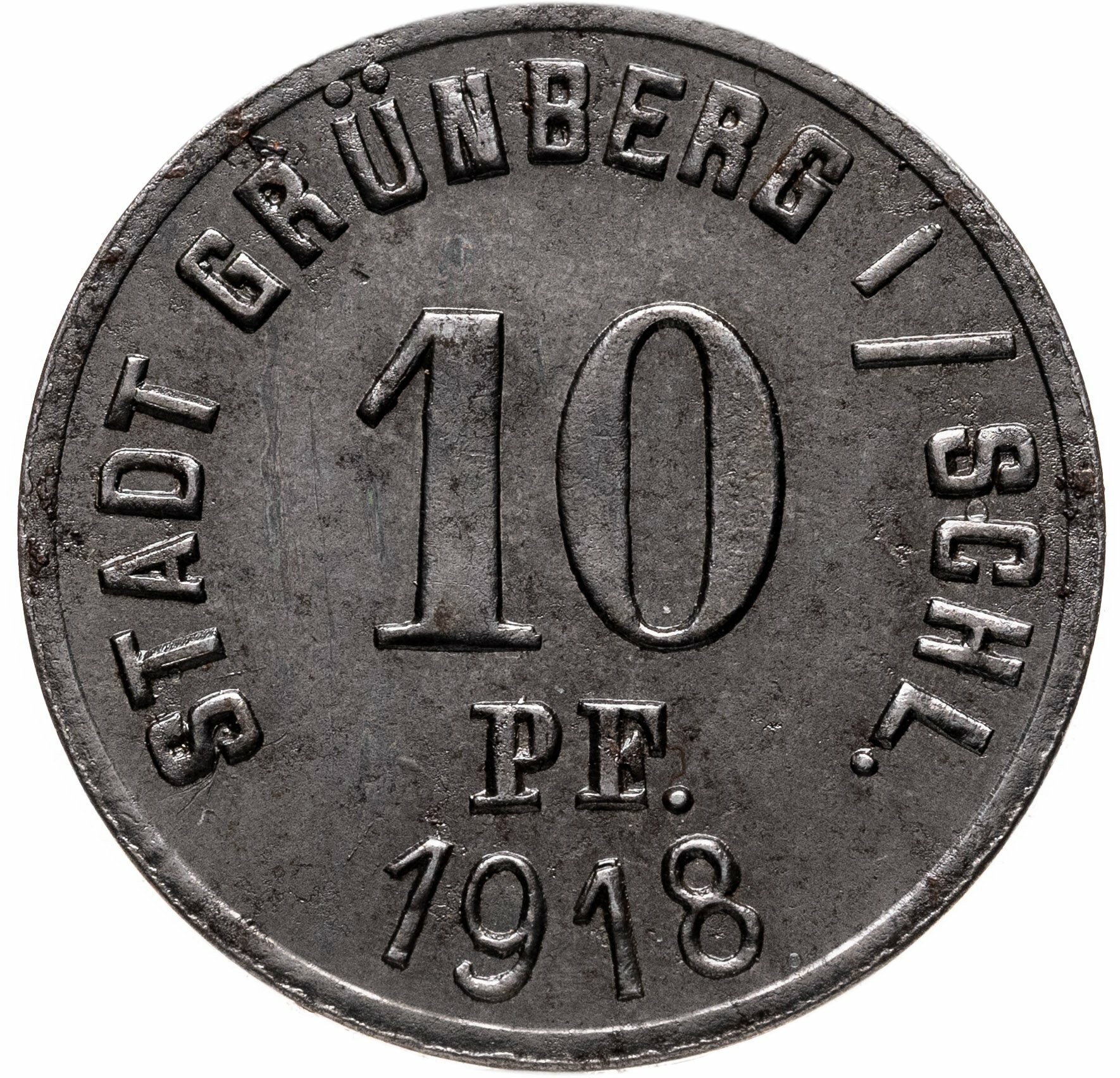 Германия Грюнберг нотгельд 10 пфеннигов 1918, Цинк, в сохранности AU