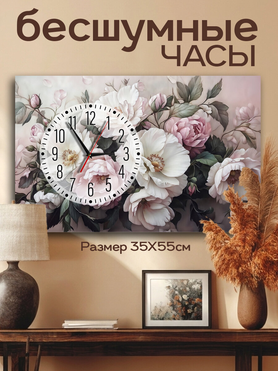 Картина - часы настенные на холсте LOFTime Цветы 3D роз зел Ч-755-3555