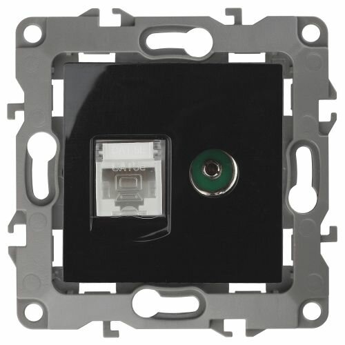 Розетка компьютерная + телевизионная Эра12 12-3110-06 RJ45 + TV IP20 черн. Эра Б0027446