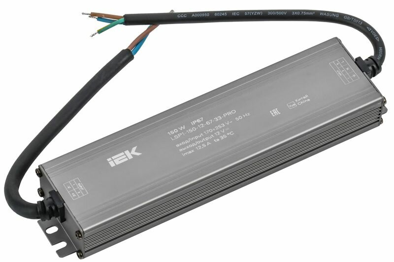 Драйвер LED ипсн-pro 5050 150Вт 12В блок-шнуры IP67 IEK LSP1-150-12-67-33-PRO