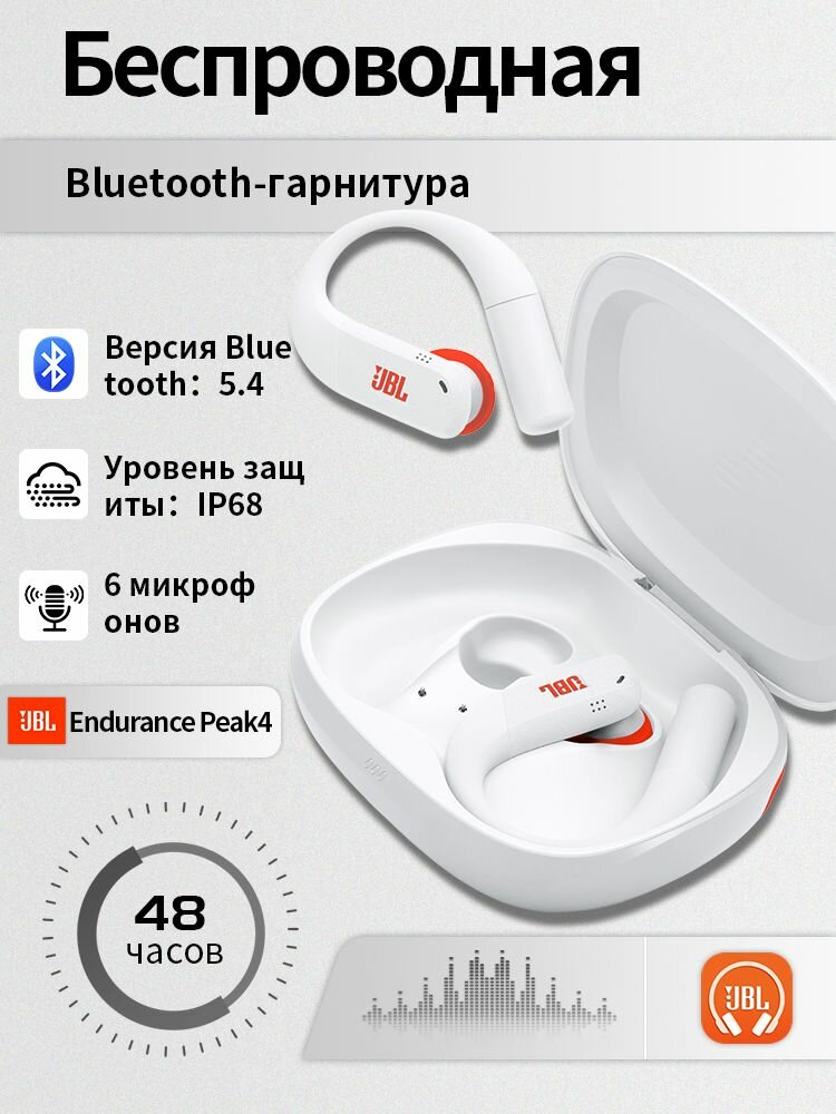 JBL Endurance Peak4 Беспроводная спортивная Bluetooth-гарнитура Белый