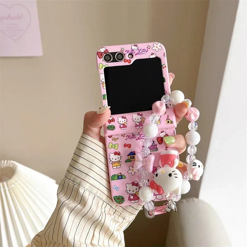 MINISO Милый чехол для телефона Samsung Galaxy Z Flip 7/6/5 с мультяшными персонажами Sanrio и Hello Kitty, жесткий чехол конфетных цветов, также совместим с Z Flip 3/4,