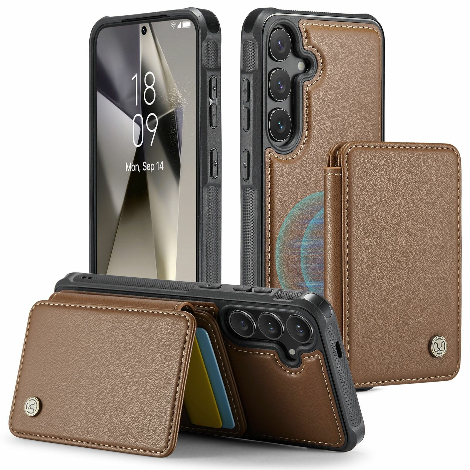 Jeehood Кожаный Чехол Для Samsung Galaxy S24+, S24 Plus (Самсунг Галакси С24 Плюс) MagSafe Совместимый , Магнитный, Кошелек Картхолдер, Поддержка Беспроводной Зарядки, Противоударный