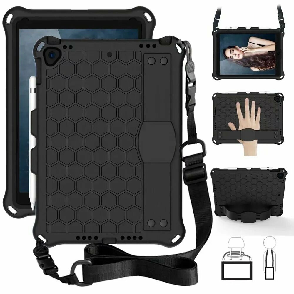 Чехол Для iPad 7 8 9-го поколения 10.2" (2019, 2020, 2021) дети плечевой ремень, с подставкой и гнездом для ручки