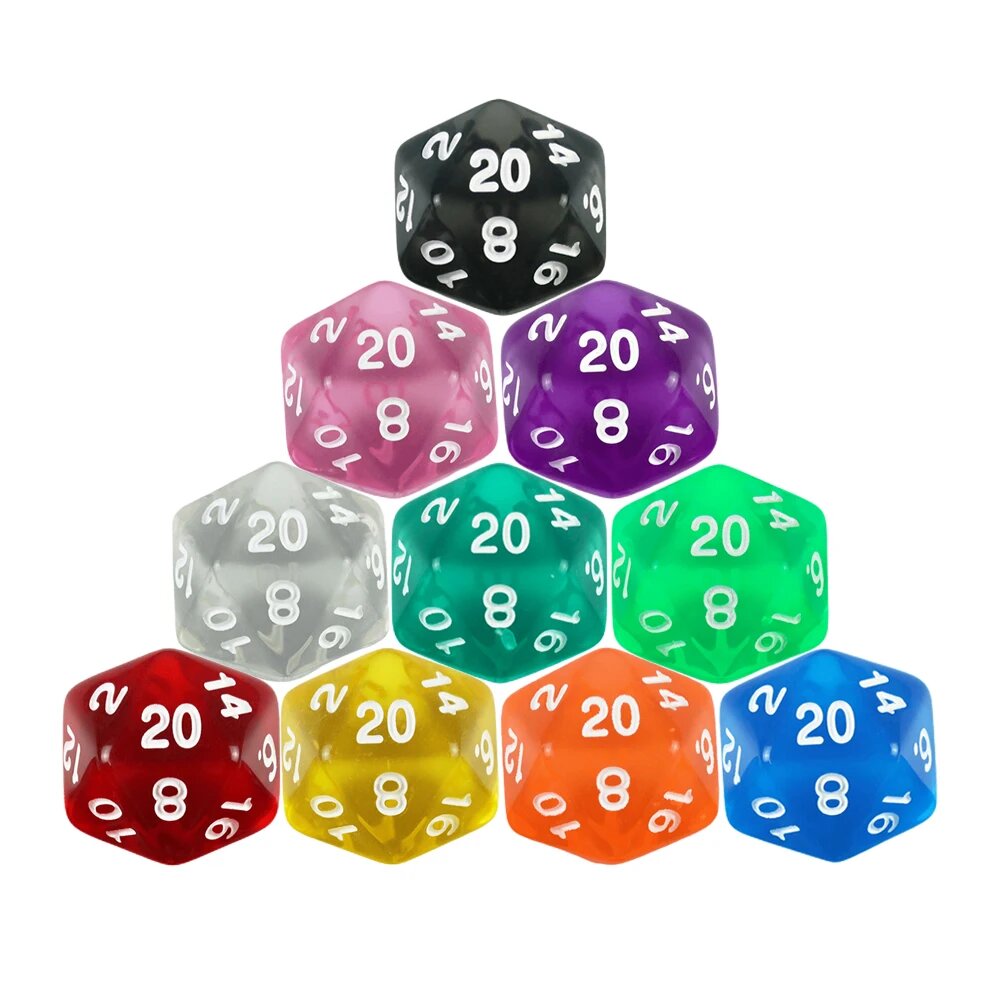 Прозрачные кубики D20, 10 шт. MULTI