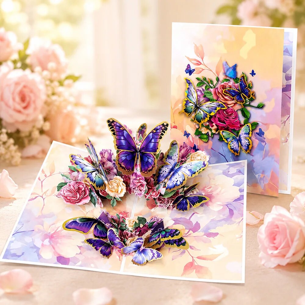 3D открытка с цветами parehope butterfly-rose