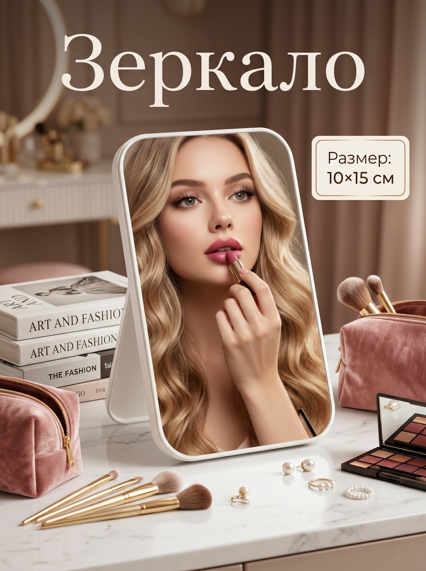 Зеркало косметическое настольное, 10*15 см