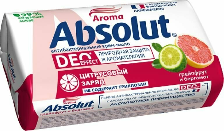 Крем-мыло ABSOLUT Грейпфрут и бергамот 90 г, антибактериальное