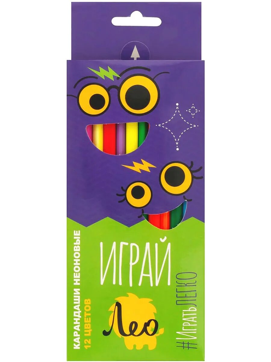 Карандаши Играй, 12 цветов, неоновые, трехгранные