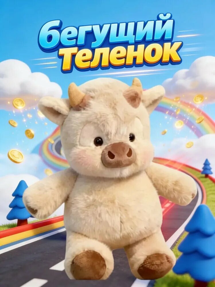 Бегущий теленок игрушка мягкая, цвет хаки, 45 см, 1 штБегущий теленок игрушка мягкая, цвет хаки, 45 см, 1 шт